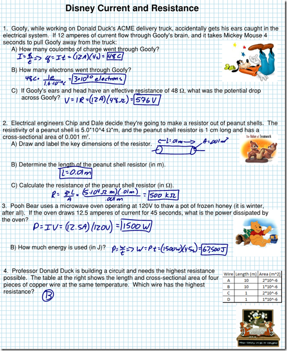 Disney Current and Resistance WS - Regents Physics